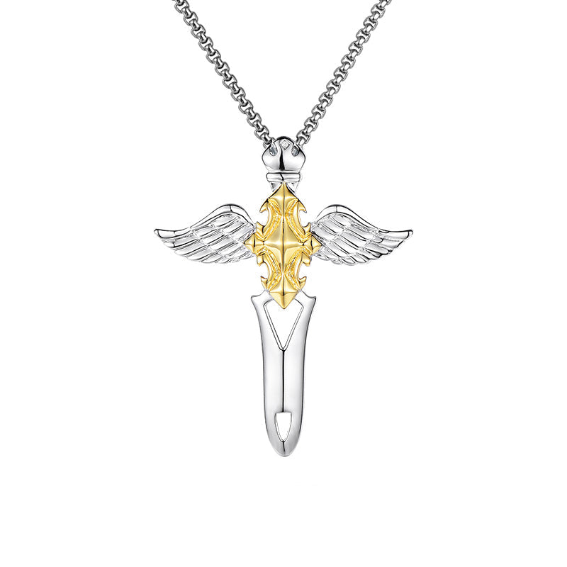 925 Sterling Silver Sword And Angel Wing Cross Necklace, Christmas Gift ...