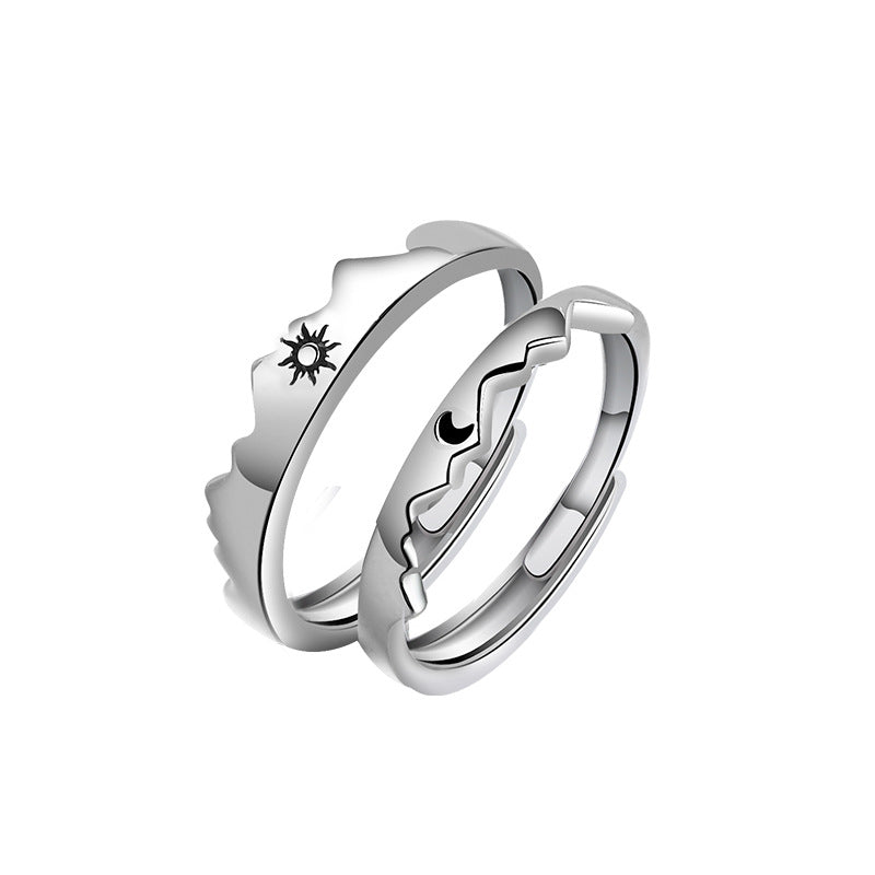 925 Sterling Silver Adjustable Mountain Sun And Moon Couple Rings ...