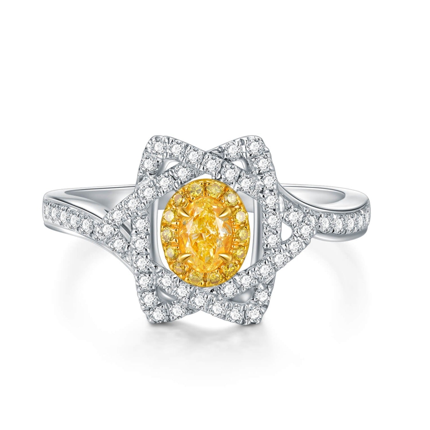 AU750 Hexagram Combination Yellow Diamond Ring, Promise Ring, Wedding Ring